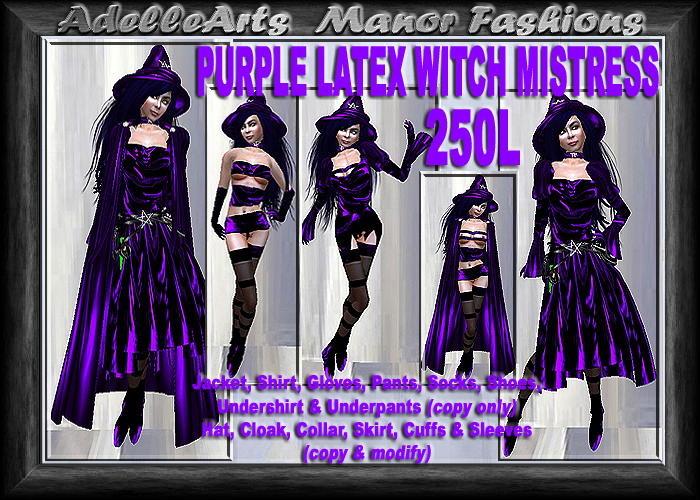 Second Life Marketplace Adellearts Purple Latex Witch Mistress Outfit